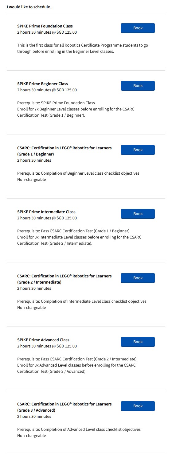 Booking Guide | Robotics Certificate Programme (Ages 9+)