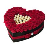 Order Now Red Roses And Ferrero Rocher Chocolates In Heart Shaped Box