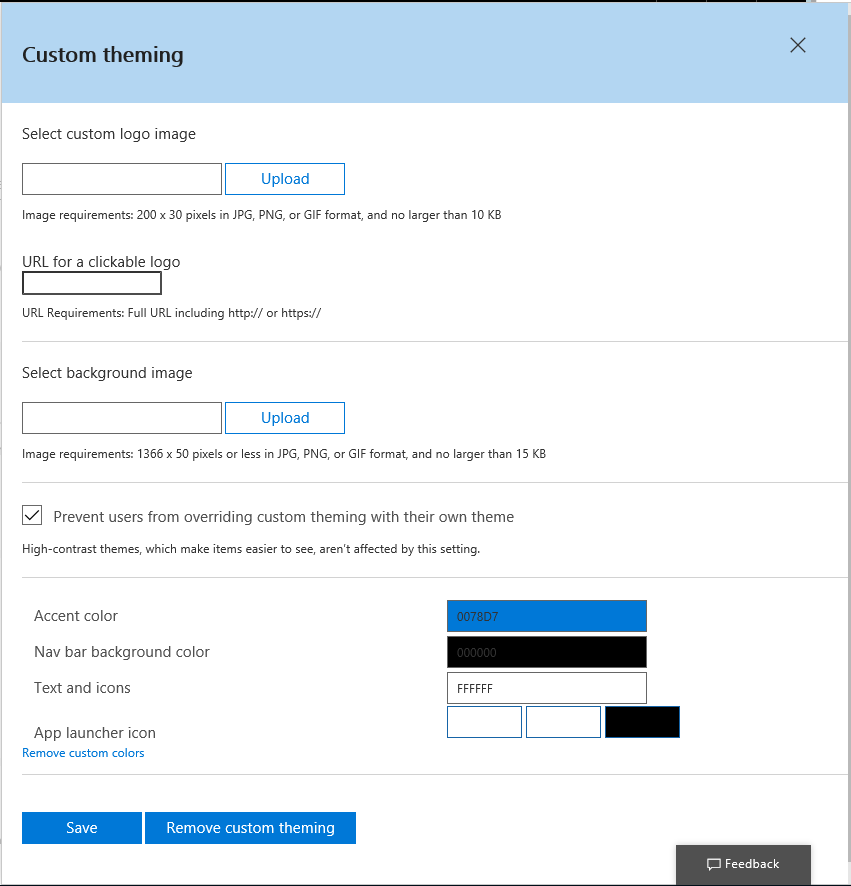 Office 365 - Custom theming is back in the new admin center