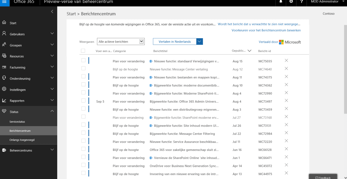 Office 365 - Message Center Translations