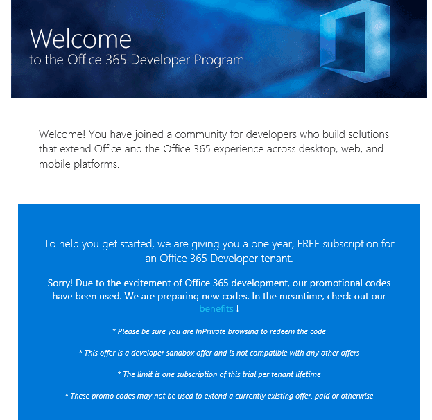 Office 365 - Have you created a demo or development tenant recently?