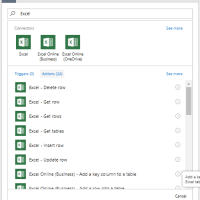 The 3 Excel connectors available in Microsoft Flow