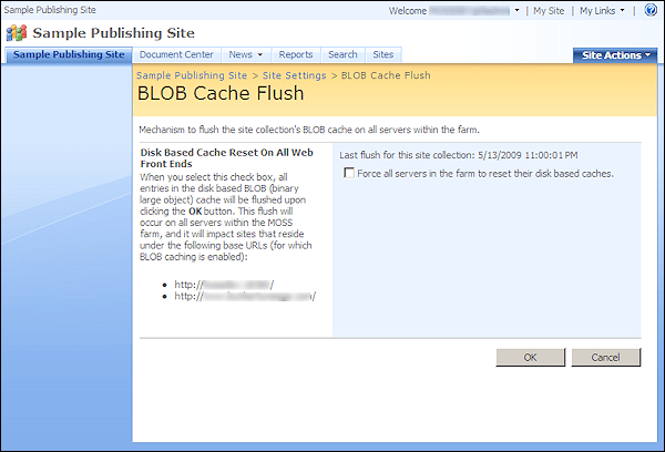 Manually Clearing the MOSS 2007 BLOB Cache – The SharePoint Interface