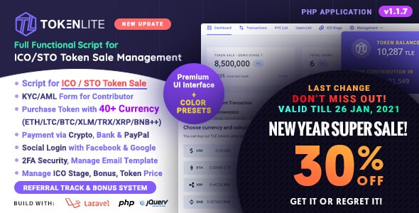 TokenLite - ICO / STO Token Sale Management Dashboard - ICO Admin Script - ShareWordpress.Net