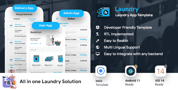 Laundry Delivery App |Android + iOS App Template | 3 Apps | (HTML+CSS ...