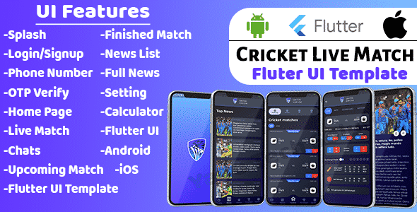 Cricket Live Match UI Template | Flutter 2.0 | - ShareWordpress.Net