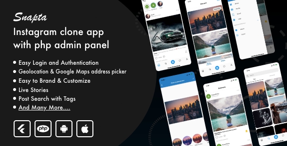 Instagram clone app flutter android and iOS with Admin Panel - ShareWordpress.Net