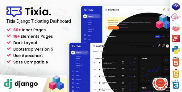 Tixia - Ticketing Admin Dashboard Python Django Template - ShareWordpress.Net
