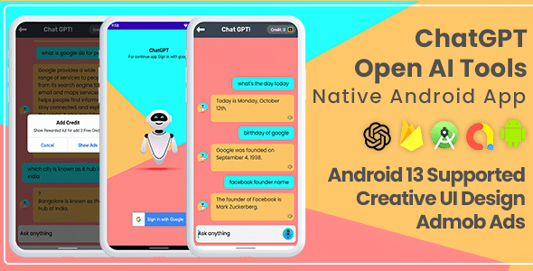 ChatGPT : AI Tools Android App with PHP Admin Panel - AdMob Ads, OpenAI API | Android 13 ...