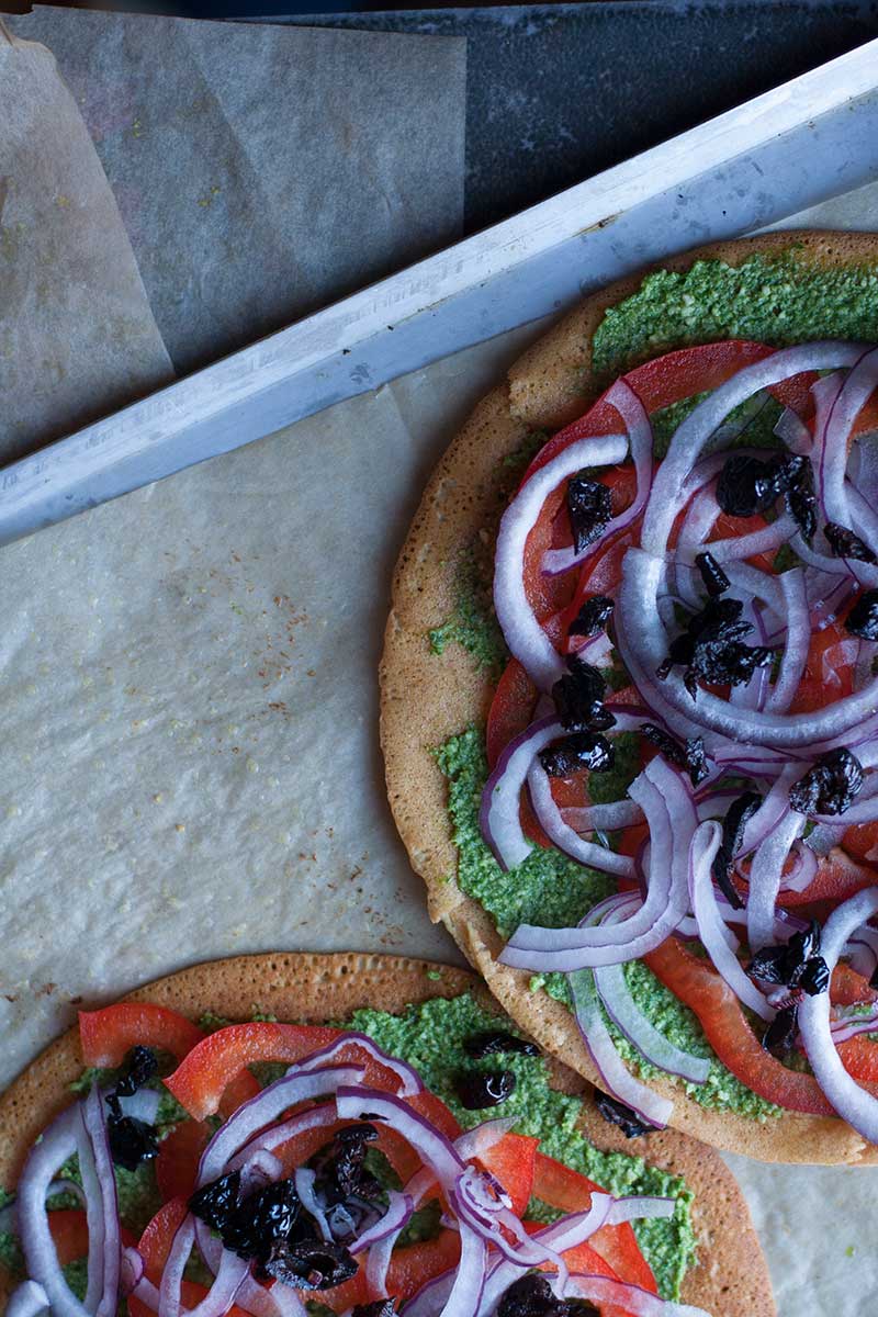 Socca Pesto Pizza | Sheena Scott, Culinary Nutrition Expert