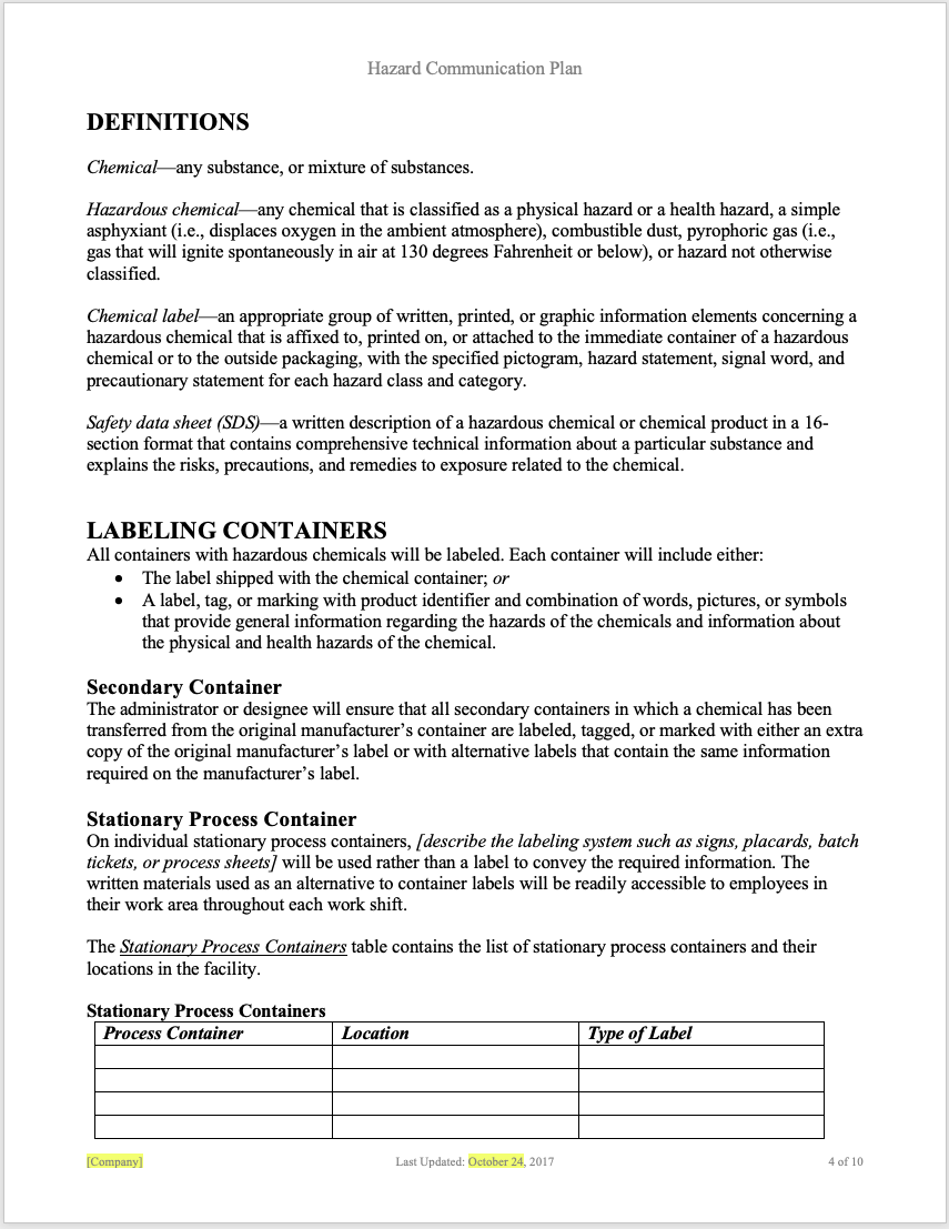Hazard Communication Program Template
