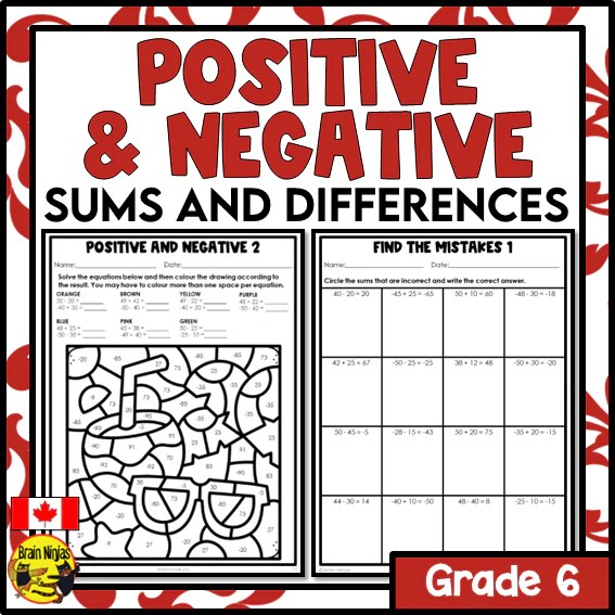 Adding And Subtracting Integers Math Worksheets Positive And Negativ