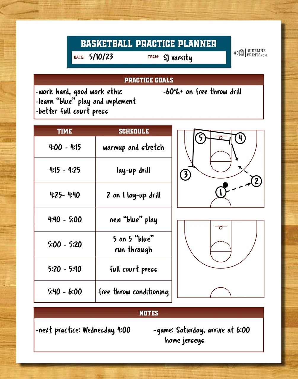 Practice Planner Notepad Sideline Prints