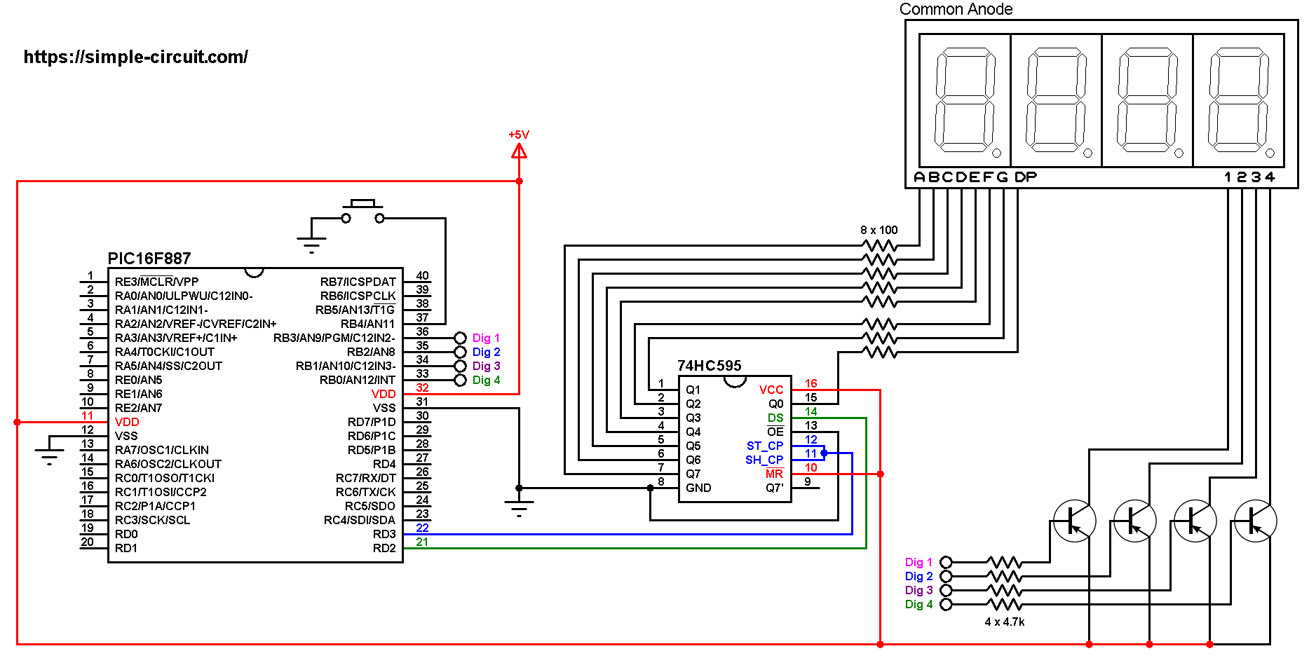 Simple 7 Segment Clock Circuit - Circuit Diagram