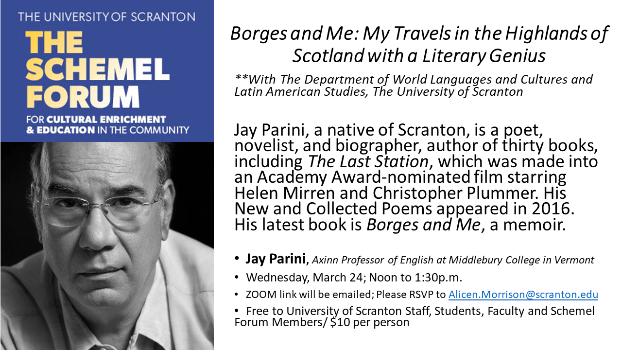 Schemel Forum World Affairs Seminar- Jay Parini- 3/24 – UofSLibrary News