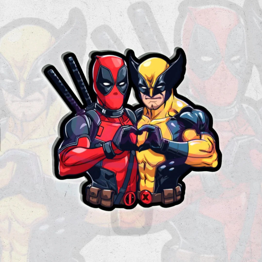 Deadpool Wolverine Heart Glossy Vinyl Sticker Sk Sticker