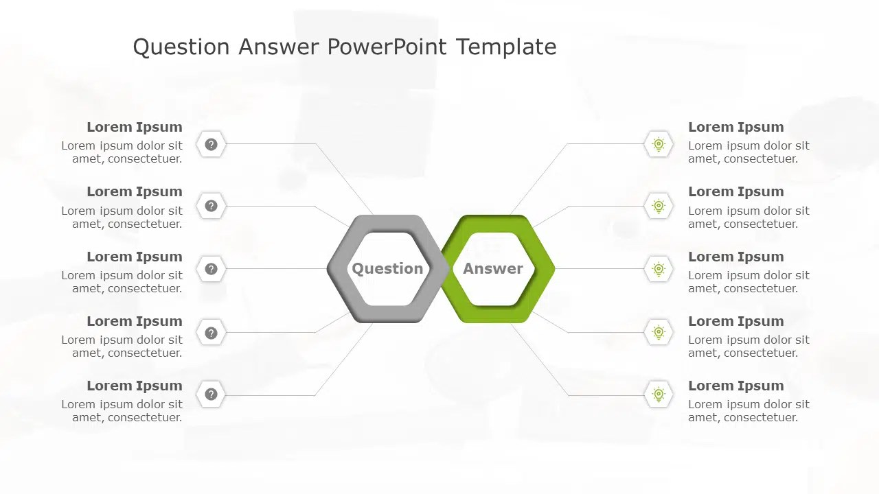 Hexagonal Q A Diagram In Gray And Green Presentation Template