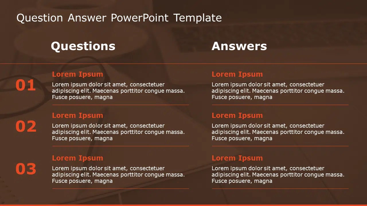 Brown Themed Question Answer Table Layout Powerpoint Template