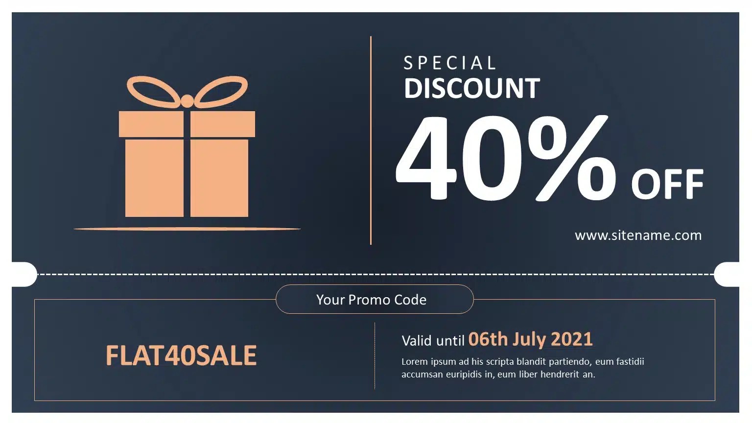 Navy Blue Gift Discount Voucher Design Powerpoint Template
