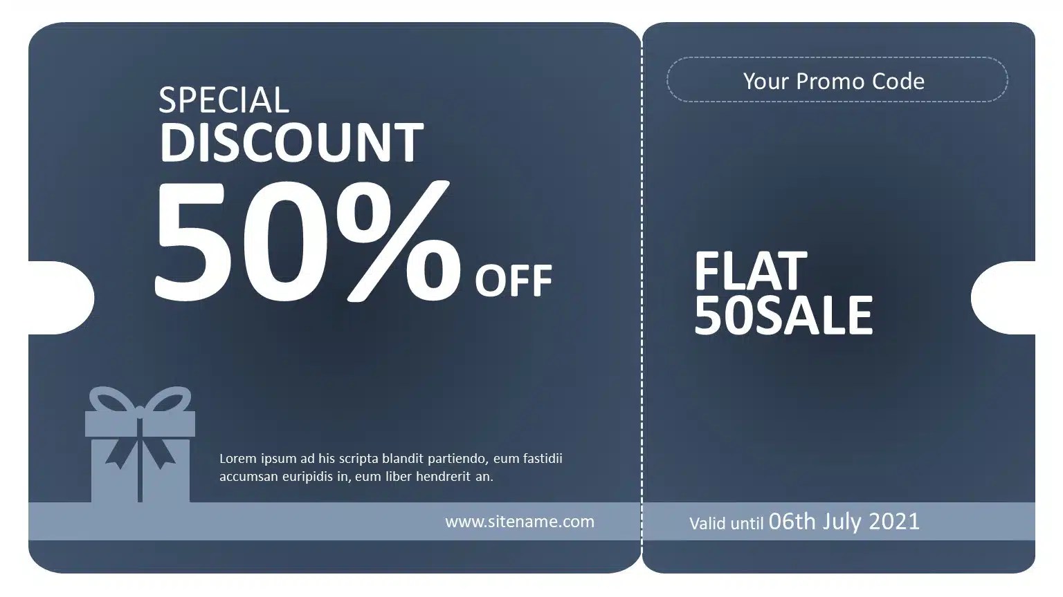 Navy Blue Discount Voucher Design With Gift Icon Presentation Template