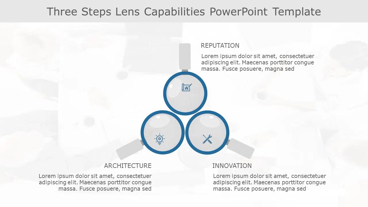 Three Steps Lens Capabilities Powerpoint Template