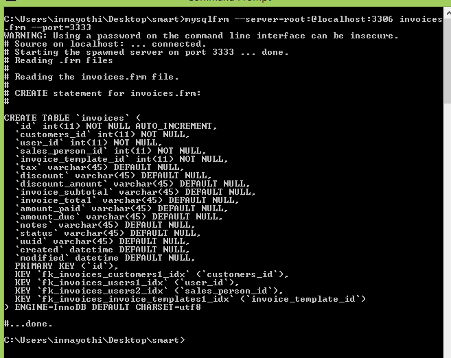 Import MySQL Table From .frm Files using mysqlfrm MySQL Utilities - SmartTutorials.net