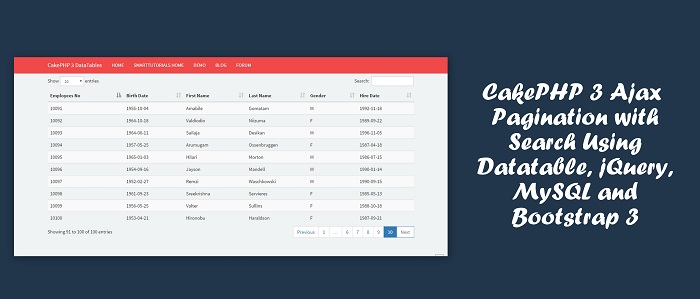 CakePHP 3 Ajax Pagination with Search Using Datatables, jQuery, MySQL and Bootstrap 3 ...