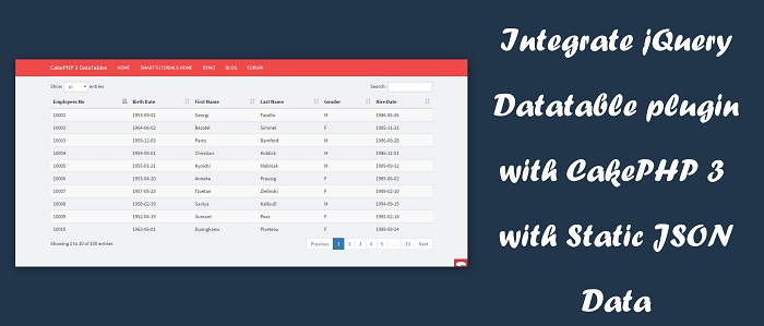 Integrate Datatable in CakePHP 3 with Static JOSN using jQuery, Bootstrap 3 - SmartTutorials.net