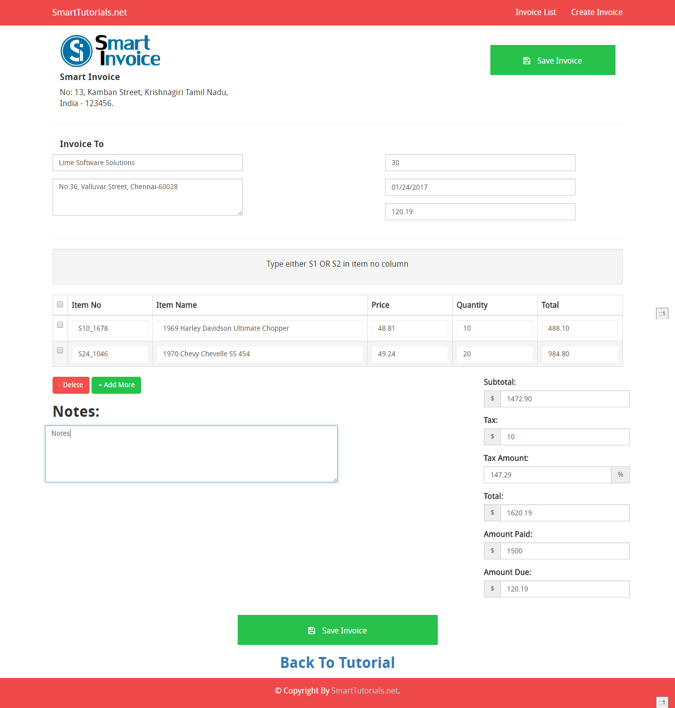 Save Multiple Rows Of Invoice Data In Mysql Database Using Php Jquery And Bootstrap 3