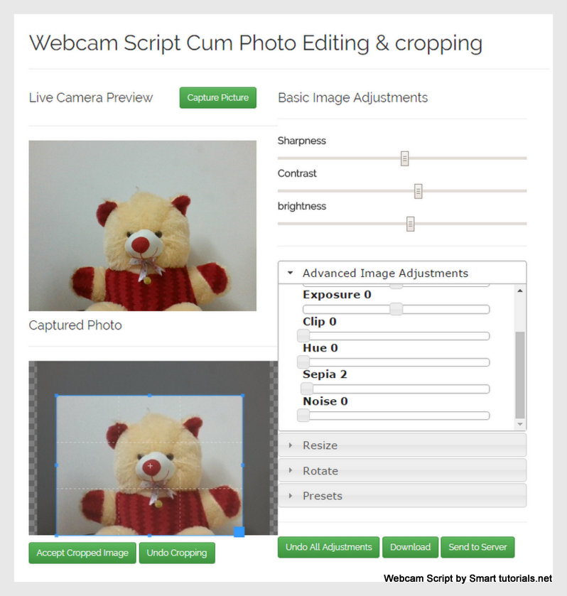 Webcam Script with photo editing & cropping using JavaScript HTML & PHP - SmartTutorials.net