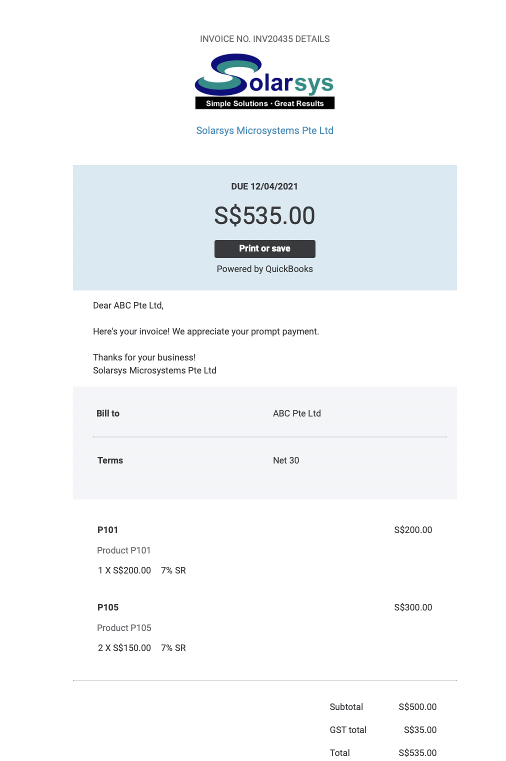 QBO – Online Delivery Invoice – Solarsys