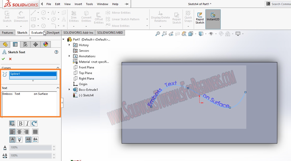 How to Use SolidWorks Emboss Text on Face of Model