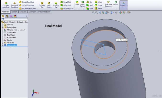 How To Use Solidworks Revolved Cut Feature Tutorial For Beginners