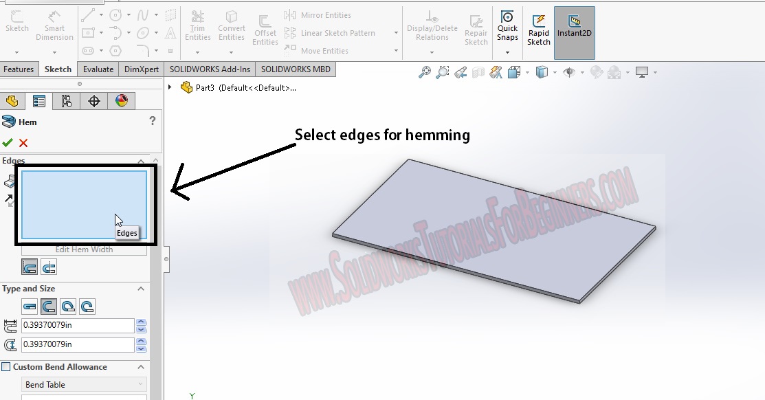 How To Use SolidWorks Sheetmetal Hem Feature Tutorial
