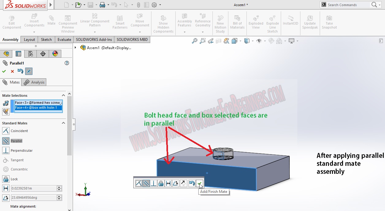 How to Apply SolidWorks Parallel Standard Mate