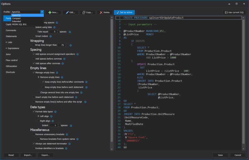 How to format SQL code in SQL Server Management Studio