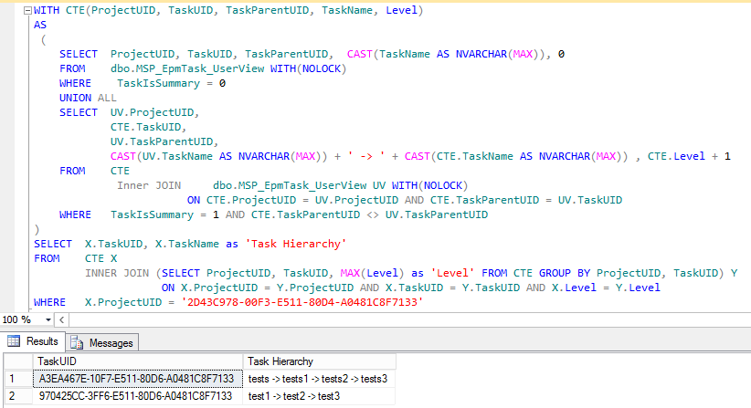 Query Task Hierarchy In Project Server 2016/2013