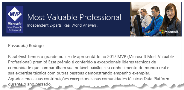 MVP? Quem eu? Sim! – Blog SQLCrespi