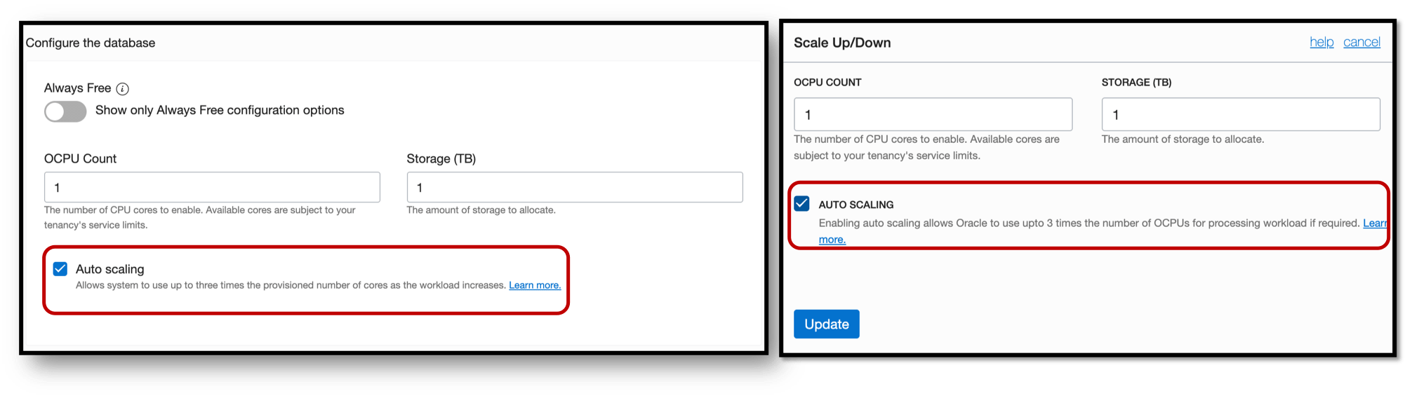 How do I scale an Autonomous Database?