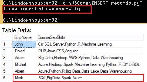Connecting Python 3 to SQL Server 2017 using pyodbc-Insert query output - SQLRelease
