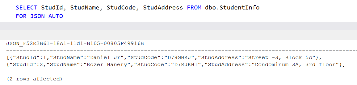 SQL Server FOR JSON Clause - SQL BI Tutorials