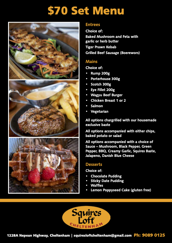 Menus - Squires Loft Cheltenham