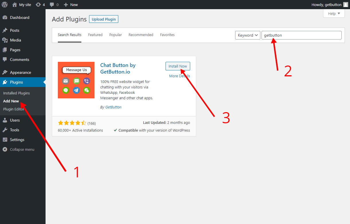 Add Widget To Wordpress Getbutton Io