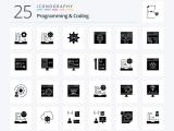 Programming And Coding 25 Solid Glyph Icon Pack Including Development