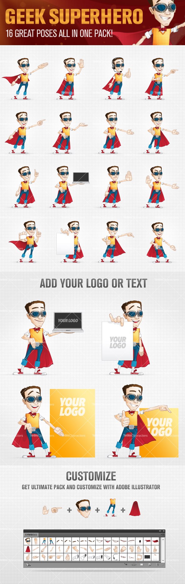 Superhero Geek Vector Character - Vector Characters