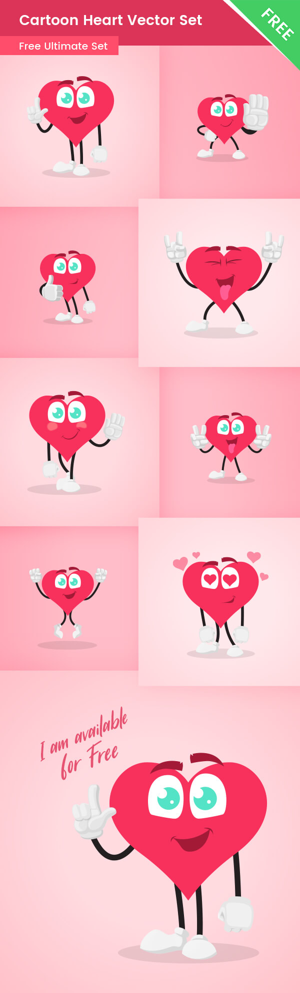 Cartoon Heart Vector Set - Vector Characters
