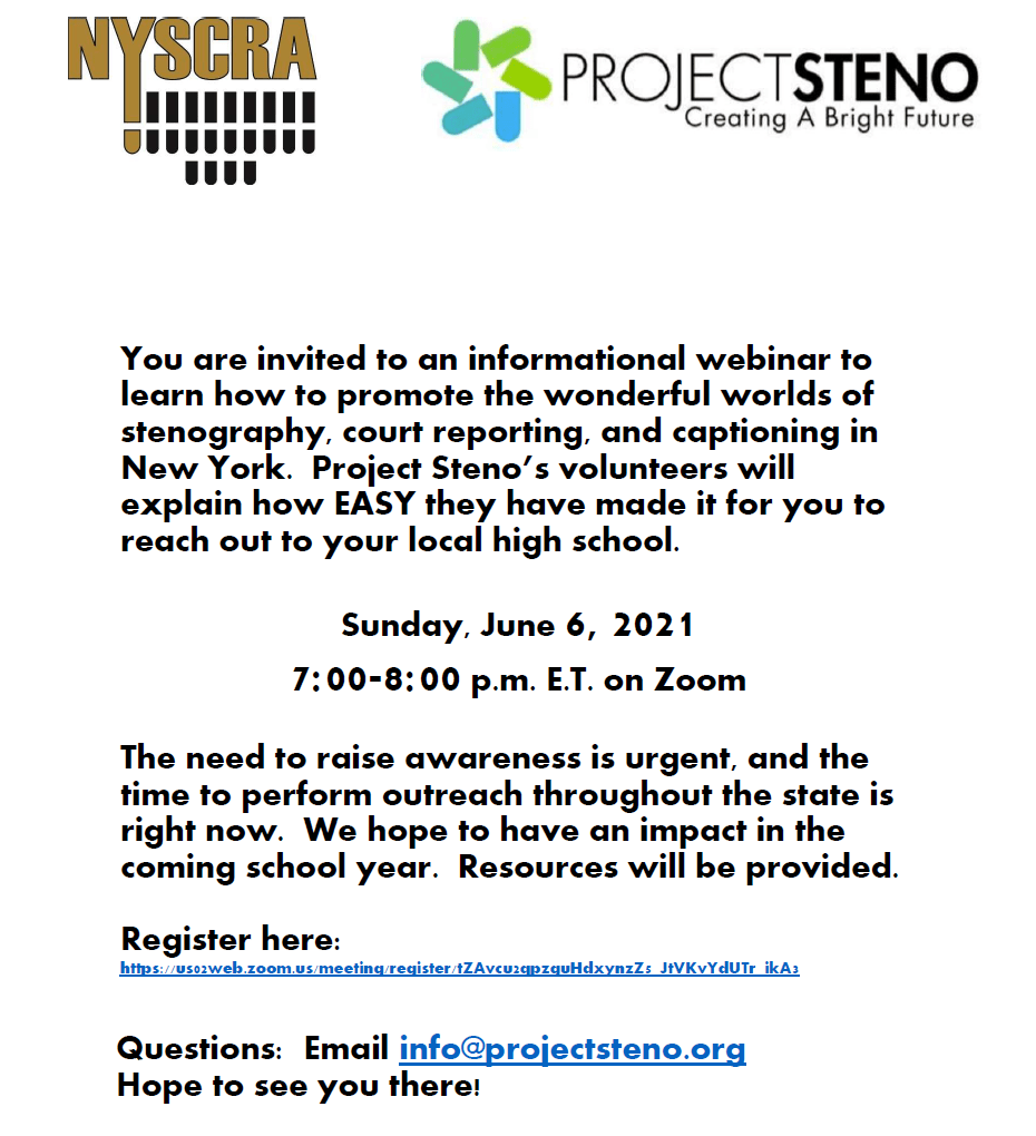 Outreach Webinar by Project Steno – June 6, 2021 – Stenonymous