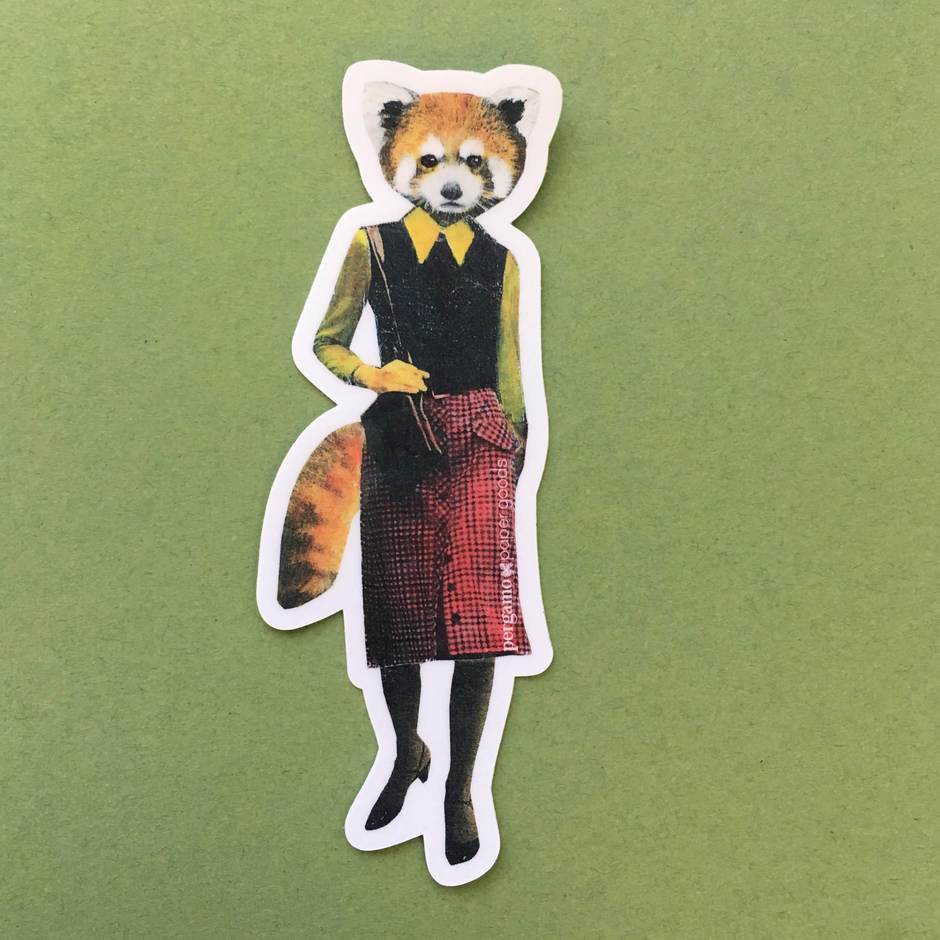 Retro Red Panda Lady Sticker – Stick by Me Stickers