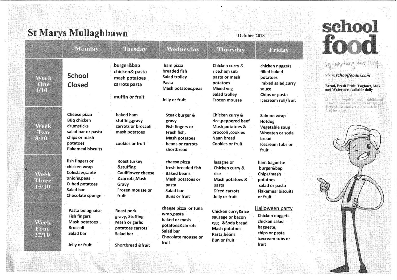 October Menu - St. Mary's Primary School