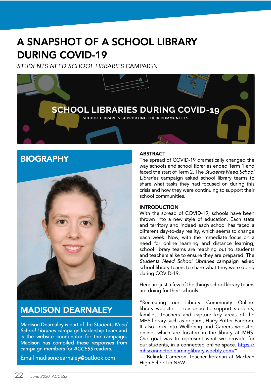 ACCESS: Snapshot of a School Library During COVID 19 Article – Students ...